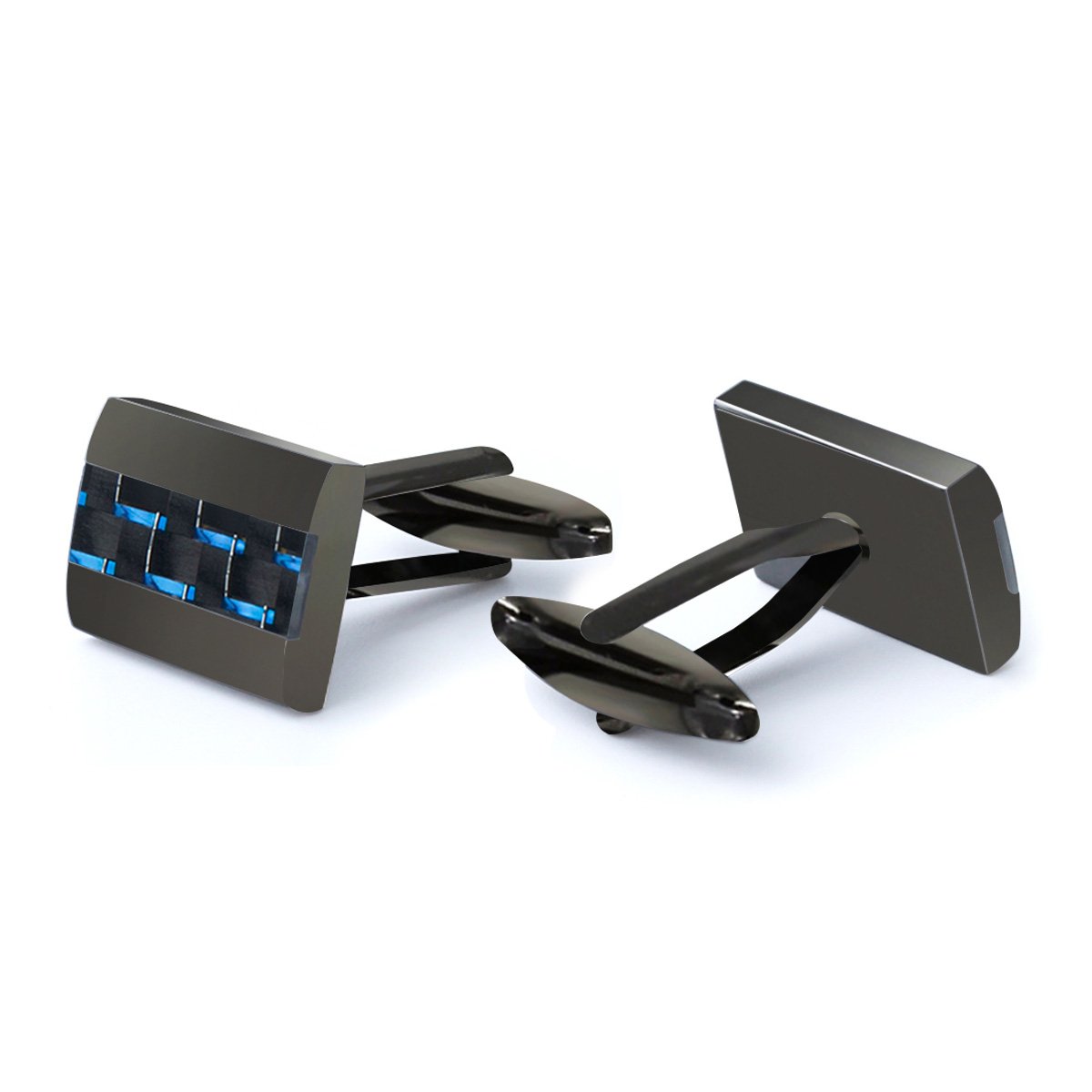 Mr.Van Men's Carbon Fiber Cufflinks Set Handcrafted Rhodium Plated Cuff Links for Business Wedding