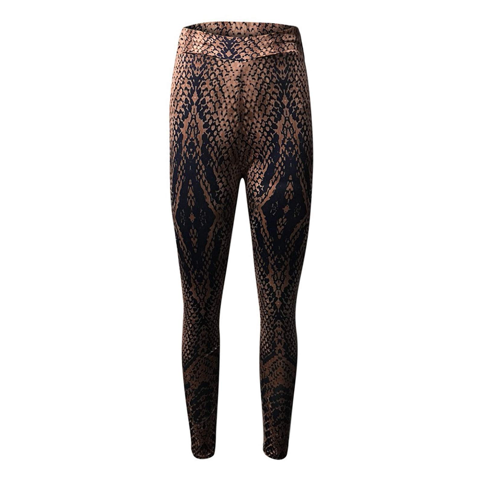 Slim Snakeskin Printed Leggings for Women Tummy Control Butt Lift Squat-Proof Yoga Joggers Workout Running Tights Brown