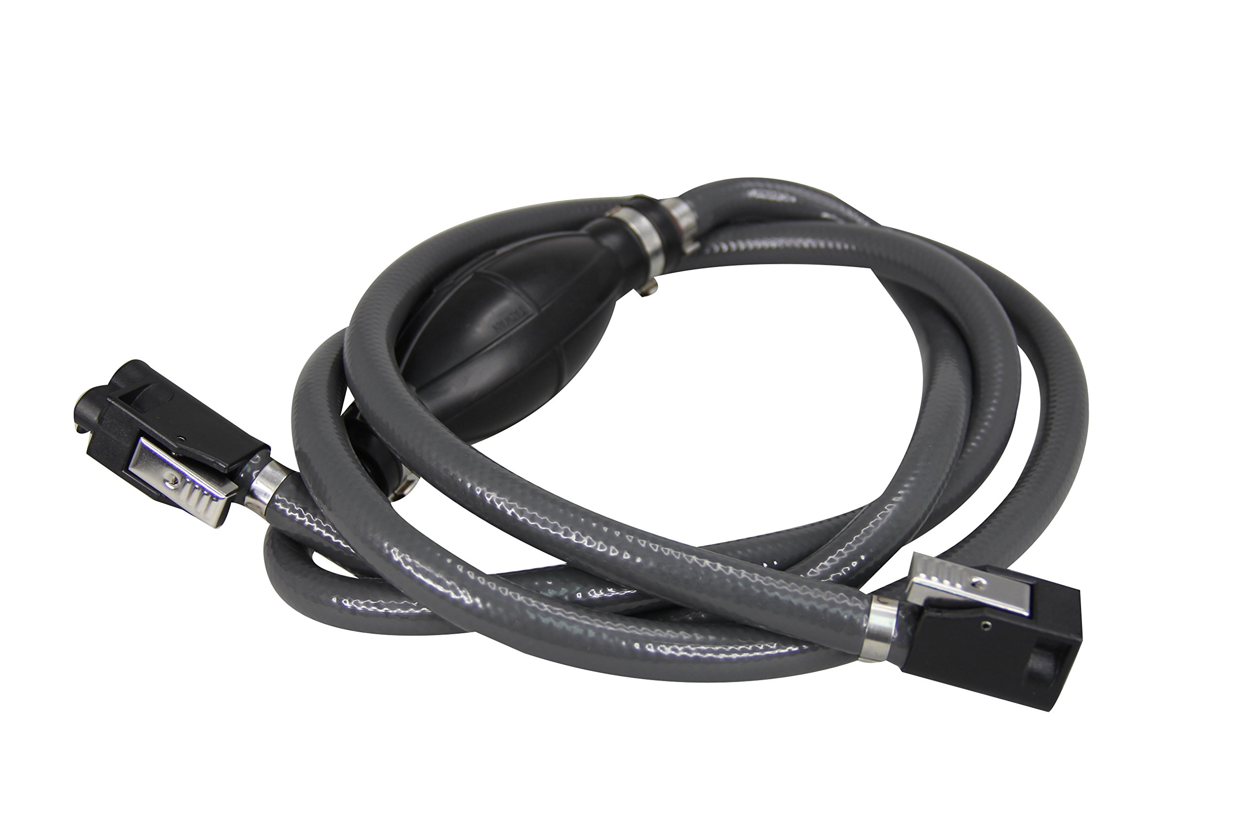 Pactrade Marine Grey Durable Fuel Line Assembly Hose Barbs Rubber Primer Bulb Lengthy 7 ft feet Resistant Material Cover Fuel Flow (3/8" Hose, Mercury Connectors)