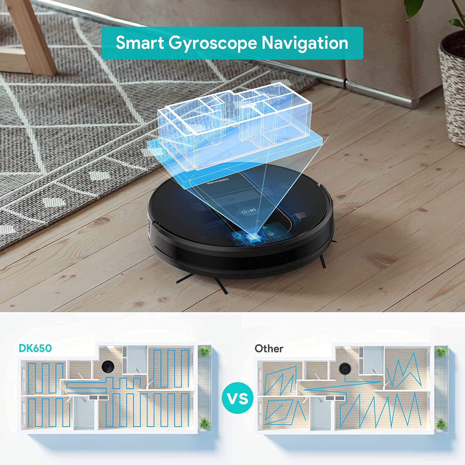 Robot Vacuum,Deenkee Wi-Fi/App/Alexa Robot Vacuum Cleaner and Mop 2000Pa Suction for Pet Hair,Hard Floors,Carpets(160 Mins Runtime,6 Cleaning Mode,Smart Navigation & Mapping,Self-Charging,Thin,Quiet)