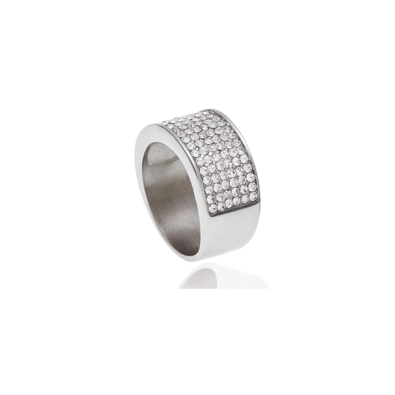 Nsitbbuery Hip Hop Crystal Jewelry Stainless Steel Band Ring