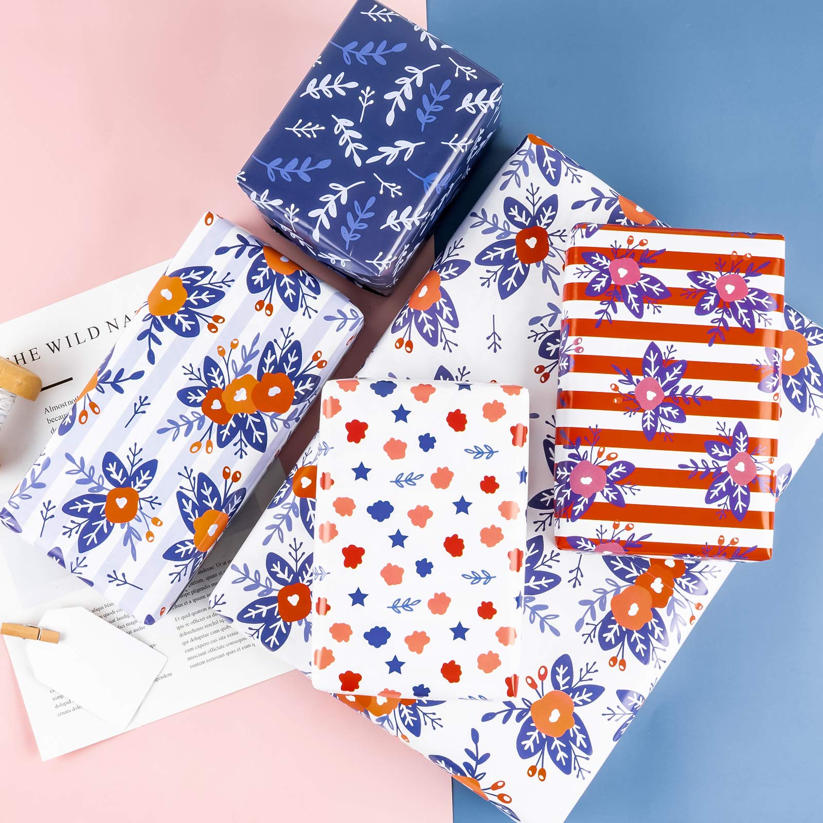 MAYPLUSS Wrapping Paper Large Sheet - Folded Flat - 6 Different Autumn Print Design (45.2 sq. ft.ttl.) - 27.5 inch X 39.4 inch Per Sheet