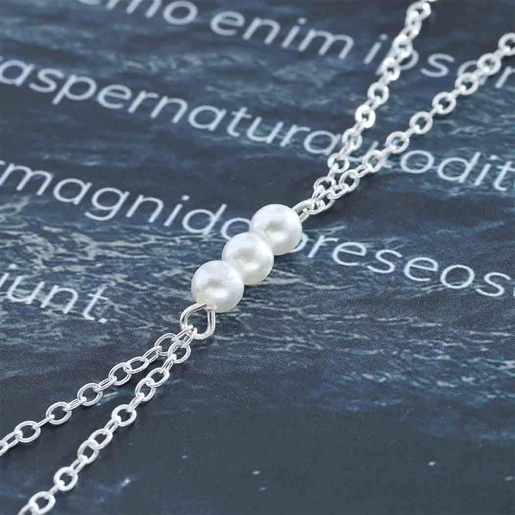 Olbye Pearl Finger Ring Bracelet Silver Slave Bracelet Hand Chain Everyday Jewelry for Women (Silver)
