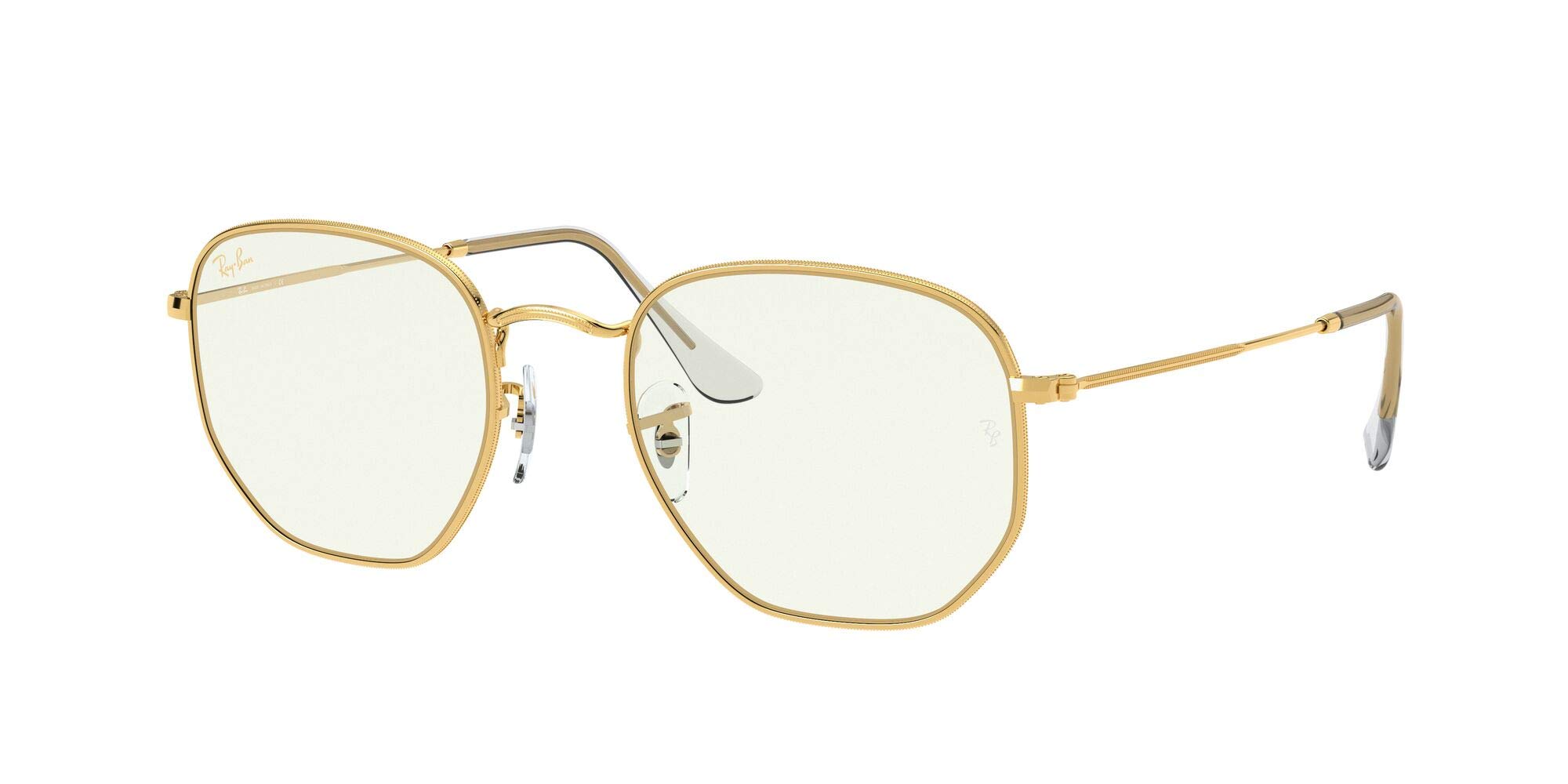 Ray-Ban Rb3548 Hexagonal Glasses, Legend Gold/Clear Blue Light Filtering, 48 mm