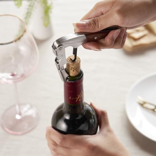 Twine Country Home Double Hinged Wood Corkscrew, Rosewood Inlay Wine Key, Bar Tool, Wine Opener, 4.75"