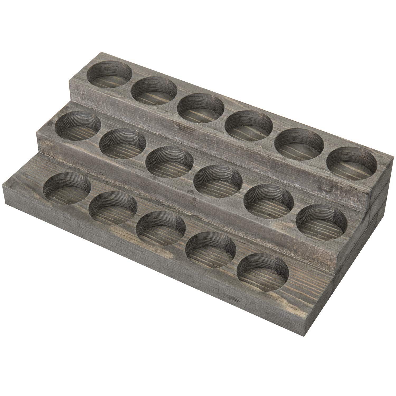 MyGift 3-Tier Vintage Grey Wood 17-Bottle Essential Oil Display Stand