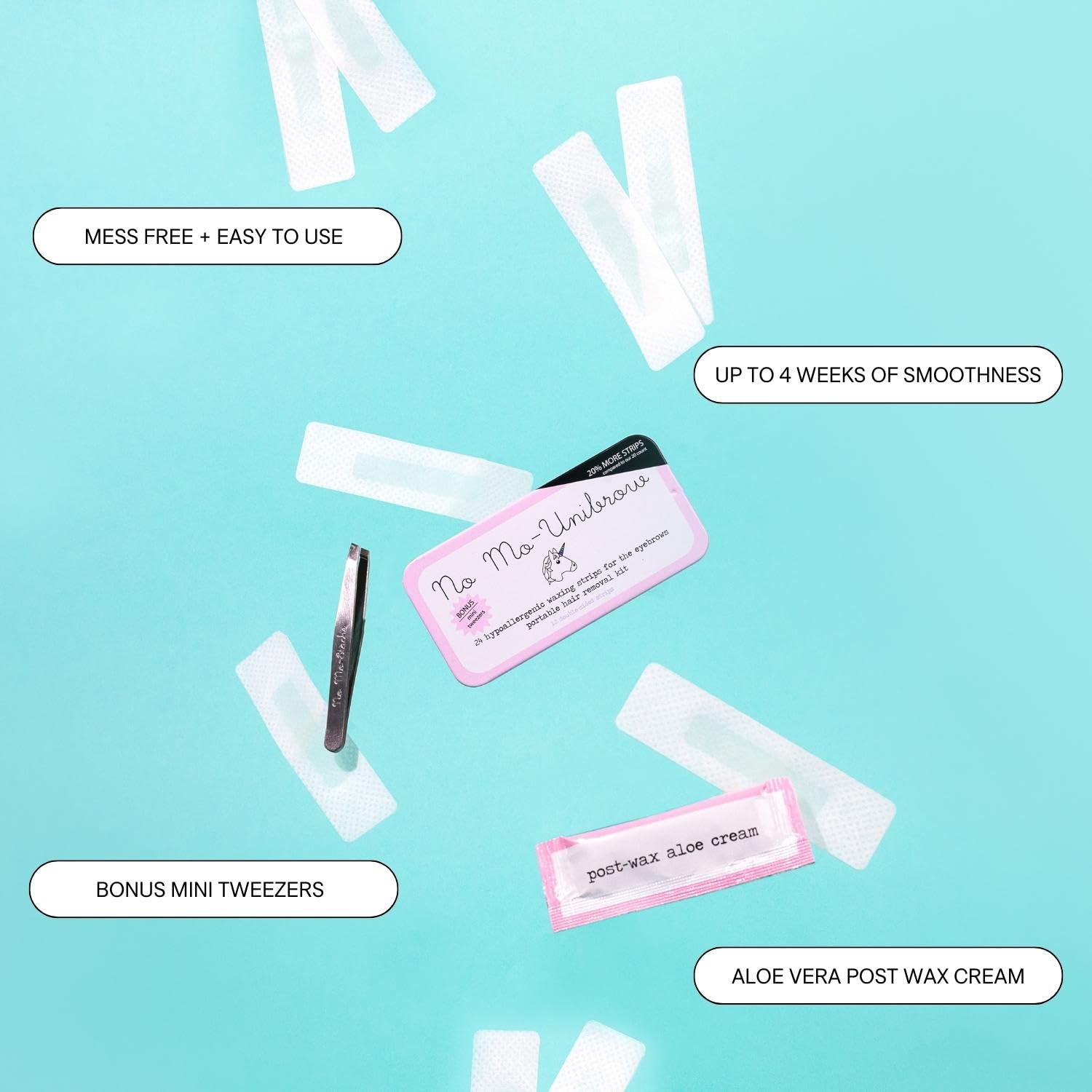 No Mo-Unibrow Hair Removal Waxing Kit - Waxing Strips For Eyebrows, Face, Upper Lip, and Chin - As Seen On Shark Tank - Travel Friendly Wax Strip For Face - Wax Strips and Mini Tweezers - 2 Pack
