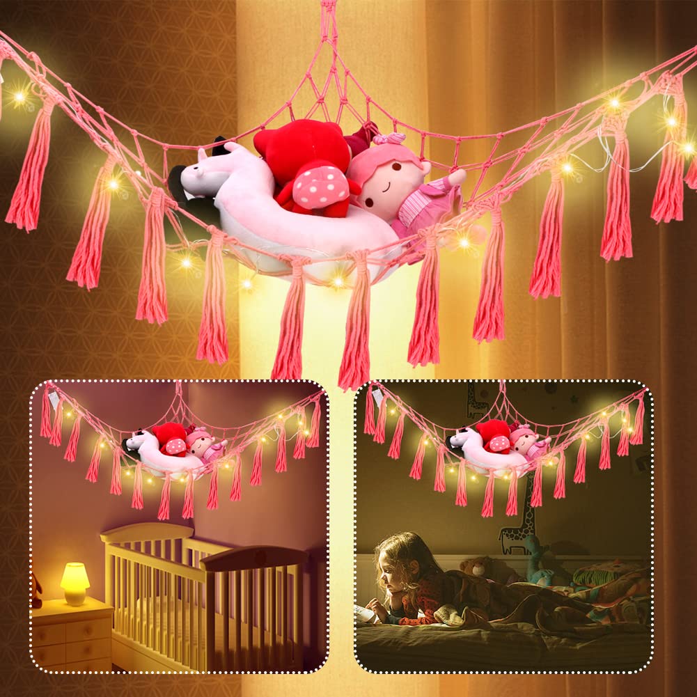 YHZNW 11pcs Toy Net Hammock Set, Plush Toy Hanging Storage Net Organizer, Stuffed Animal Toy Storage Hammock Nets Display Corner Holder for Nursery Playroom Bedroom Kids Room Storage