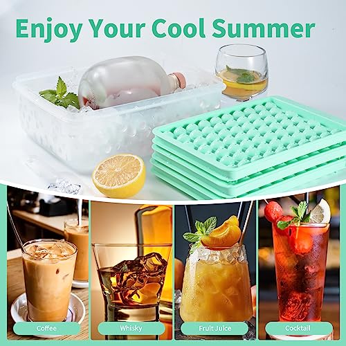 Round Mini Ice Cube Tray with Lid and Bin, 3 Pack Ice Cube Trays for Freezer,Mini Ice Maker,Ice Cube Mold,Small Ice Cube Trays,Crushed Ice Trays for OXO Whisky (Green)