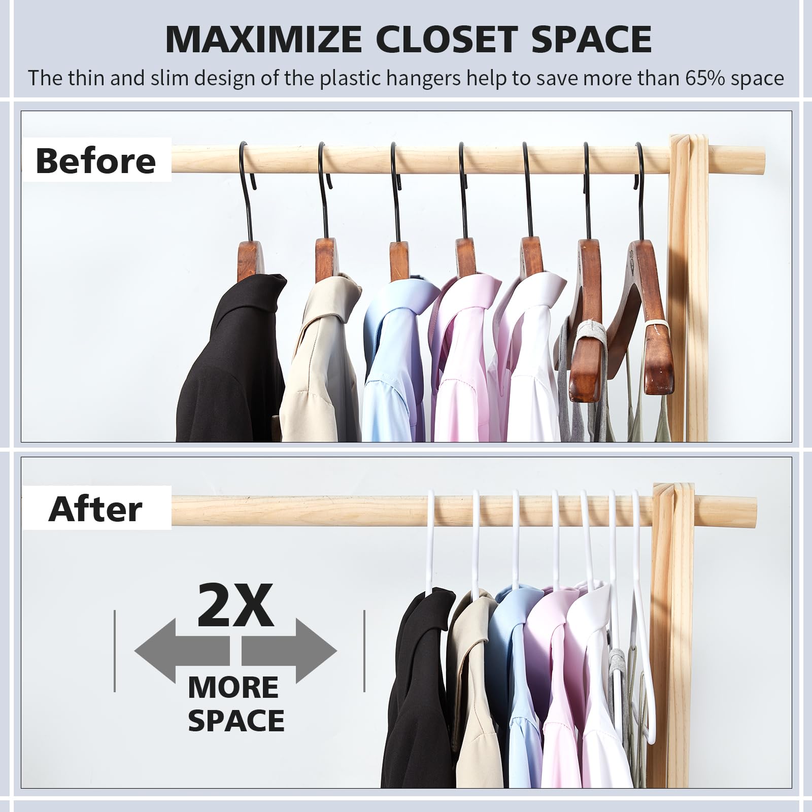 Plastic Hangers 60 Pack - Clothes Hanger with Hooks - Durable & Space Saving Coat Hanger - Heavy Duty Hangers for Skirts, Pants, Dress, Tank Top - White