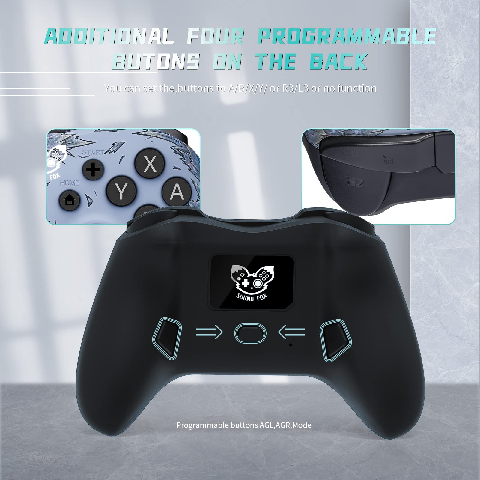 SOUND FOX Wireless Game Controller for Windows 7 8 10 PC/iPhone/Android/Switch, Dual Vibration, Motion Control, M Buttons, TURBO Function (Wireless controller-hunting 3908)