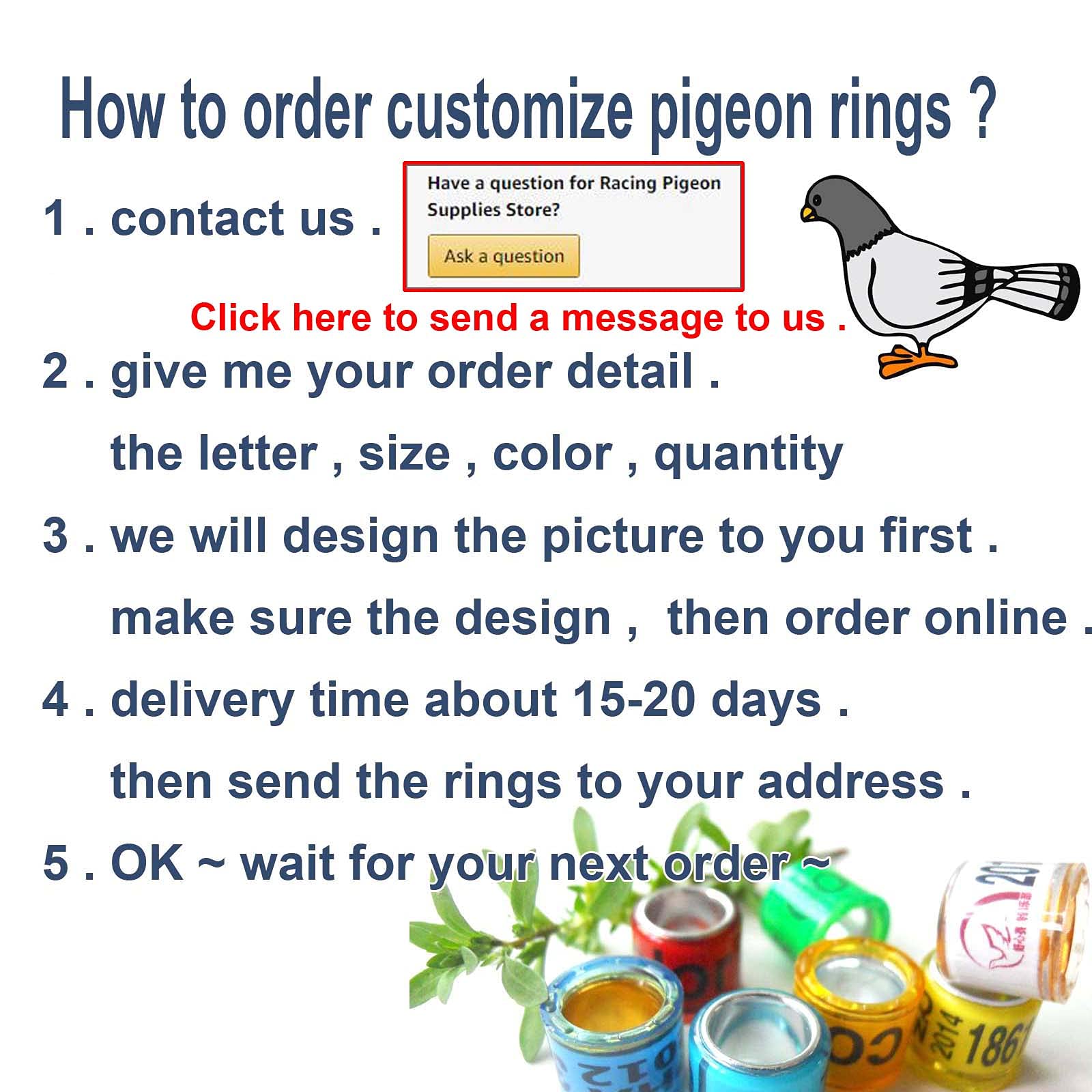 Pigeon Ring Customized Pigeon Band Personal Print 2021 Pigeon Foot Ring Leg ring Leg band 100pc