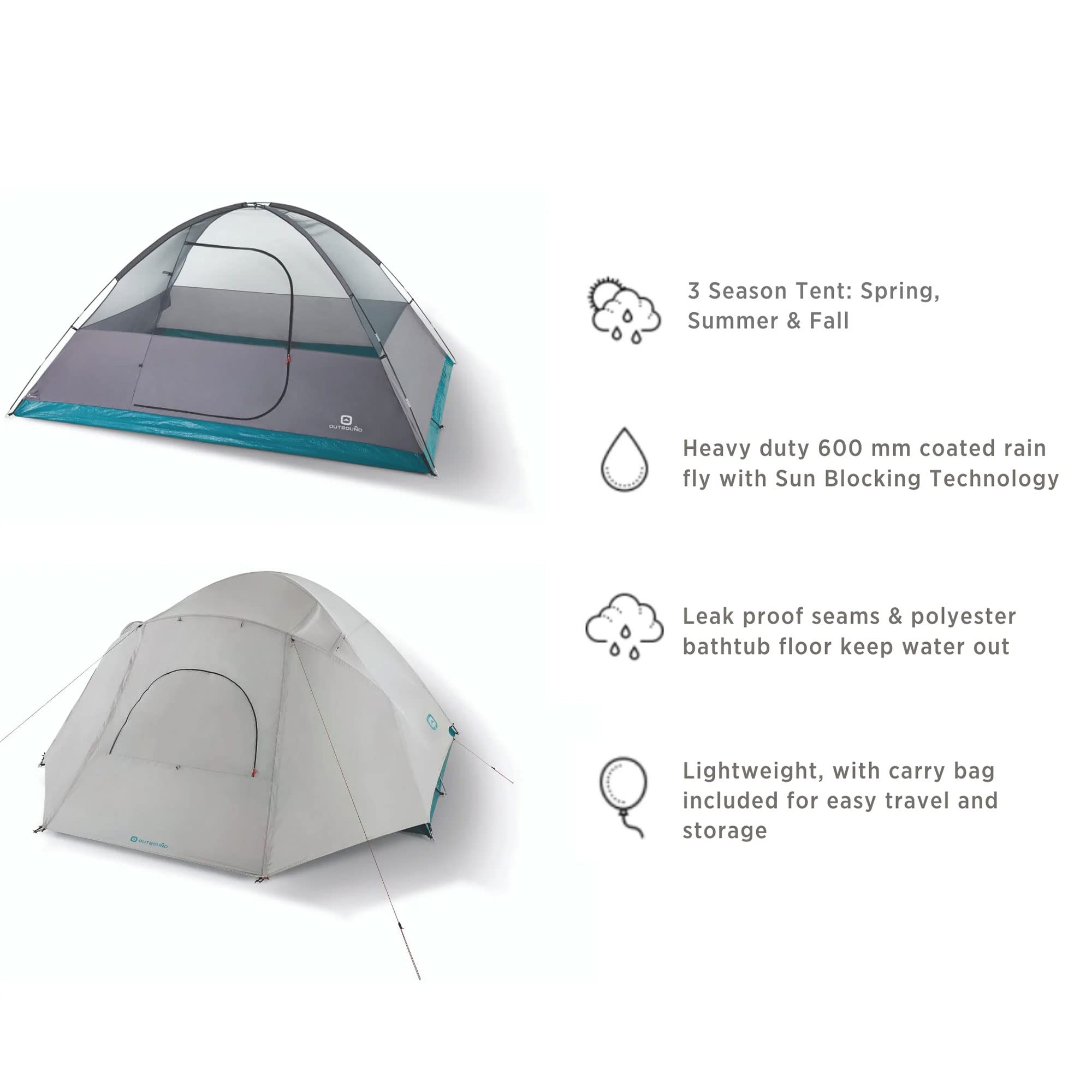 Outbound 8 Person 3 Season Lightweight Easy Set Up Dome Camping Tent Heavy Duty 600mm Coated Blackout Rainfly and Zip Carrying Bag, White/Gray
