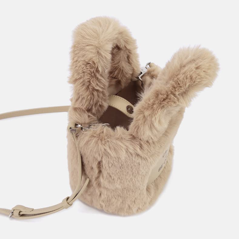 Women's Plush Handbag Long Strap Furry Crossbodybag Large Cute Y2K Fluffy Purse Khaki