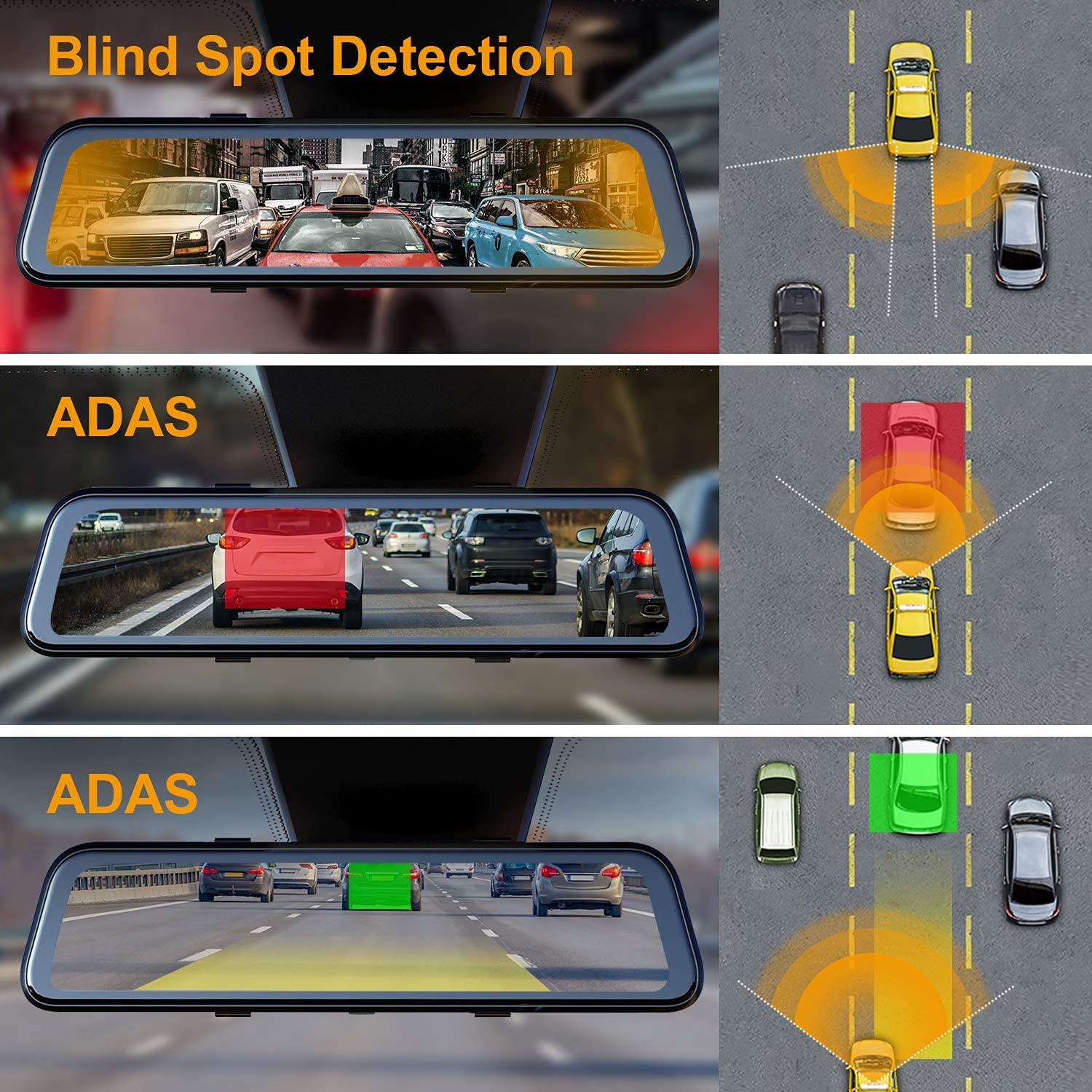 REXING M2 Smart BSD ADAS Dual Mirror Dash CAM 12β IPS Touch Screen, 1080p (Front+Rear),GPS,Stream Media, Parking Monitor, Night Vision,Blind SPOT Detection, Backup Camera for CAR, Pick UP Truck, Taxi