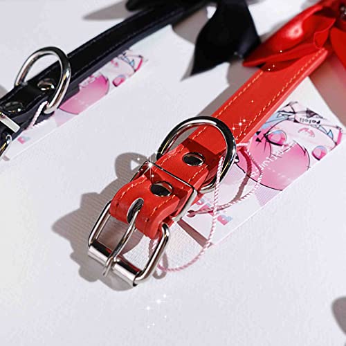 paloli Handmade Cosplay Choker Lolita Kitty Bell Collar with Ribbon Women Leather Choker Necklace