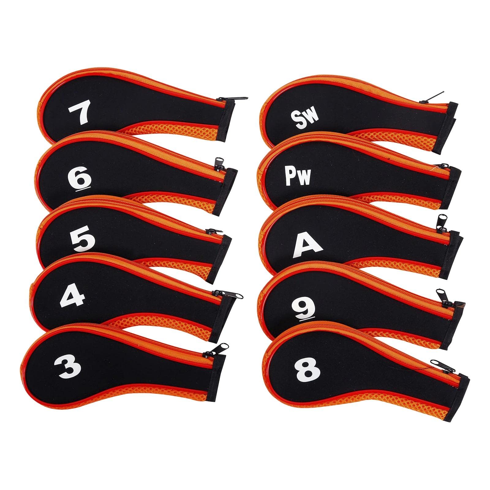 Vaveren 10 Pieces Colorful Golf Iron Headcover Set Golf Club Head Cover for Training Equipment, Orange and Black
