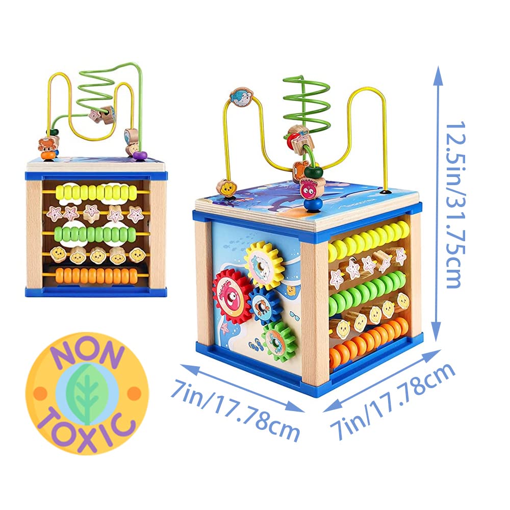 YidaSouko 5-in-1 Baby Activity Cube Bead Maze Activity Center for Learning Educational Developmental Toddlers 3 Years Old Montessori Toys Shape Sorter Play Cube