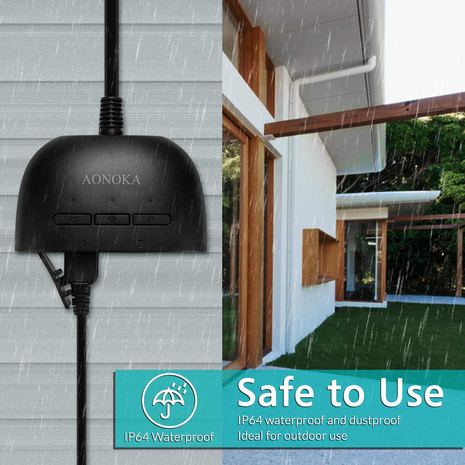 Outdoor Smart Plug, Outdoor Wi-Fi Outlet Heavy Duty with 2 Sockets, Programmable Timer Plug Compatible with Alexa, Google Home, IP64 Waterproof, Wireless Remote Control Timer by Smartphone 15A/1875W