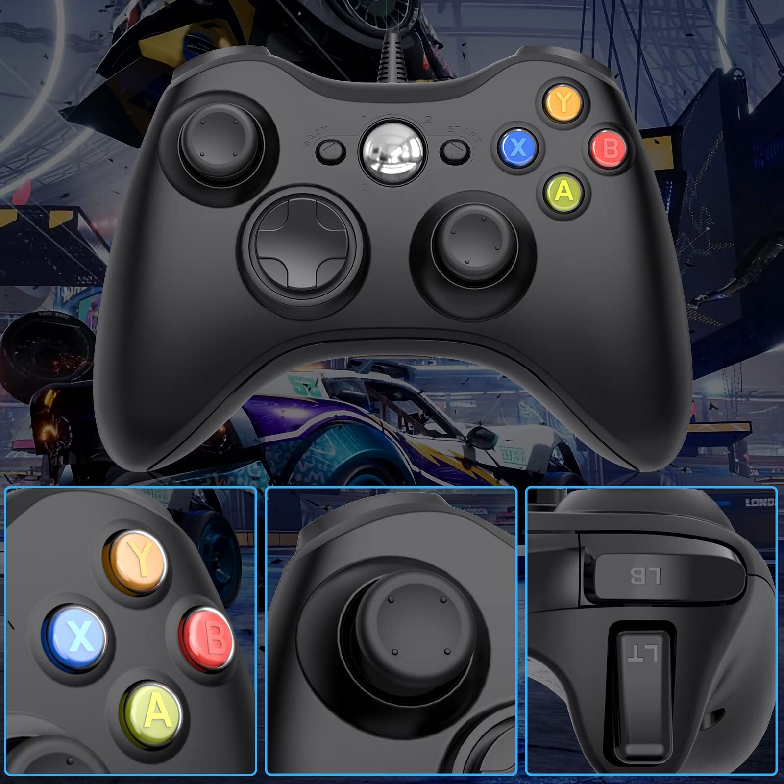 Rahaat Xbox 360 Wired Controller for Microsoft Xbox 360 and Windows PC (Windows 10/8.1/8/7) Game Controller with Dual Vibration and Ergonomic