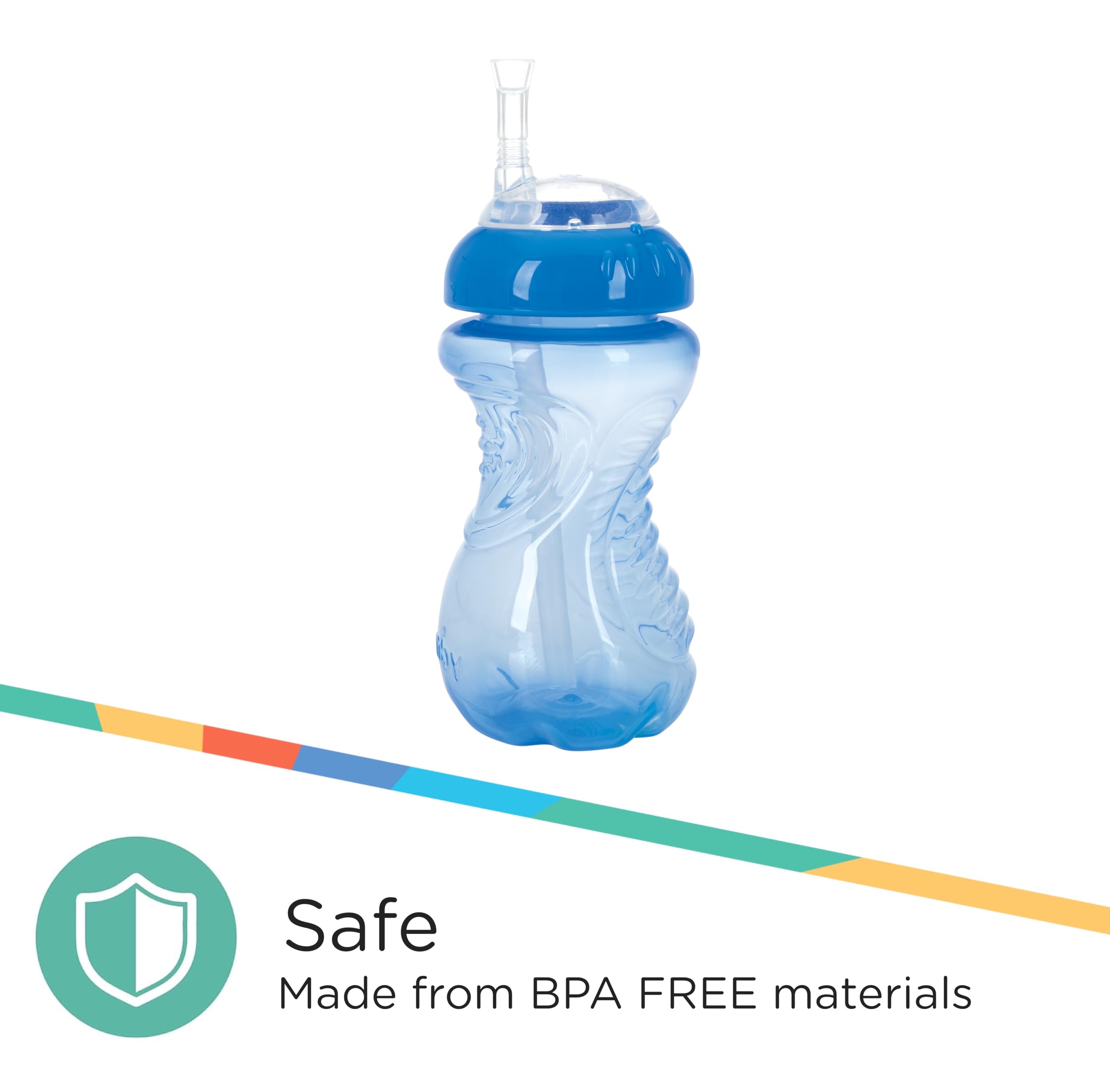 NUBY 3 Pack No Spill Flex Straw Toddler Sippy Cups - Toddler Cups Spill Proof with Easy and Firm Grip - BPA Free Toddlers Cups - Green, Blue, Aqua