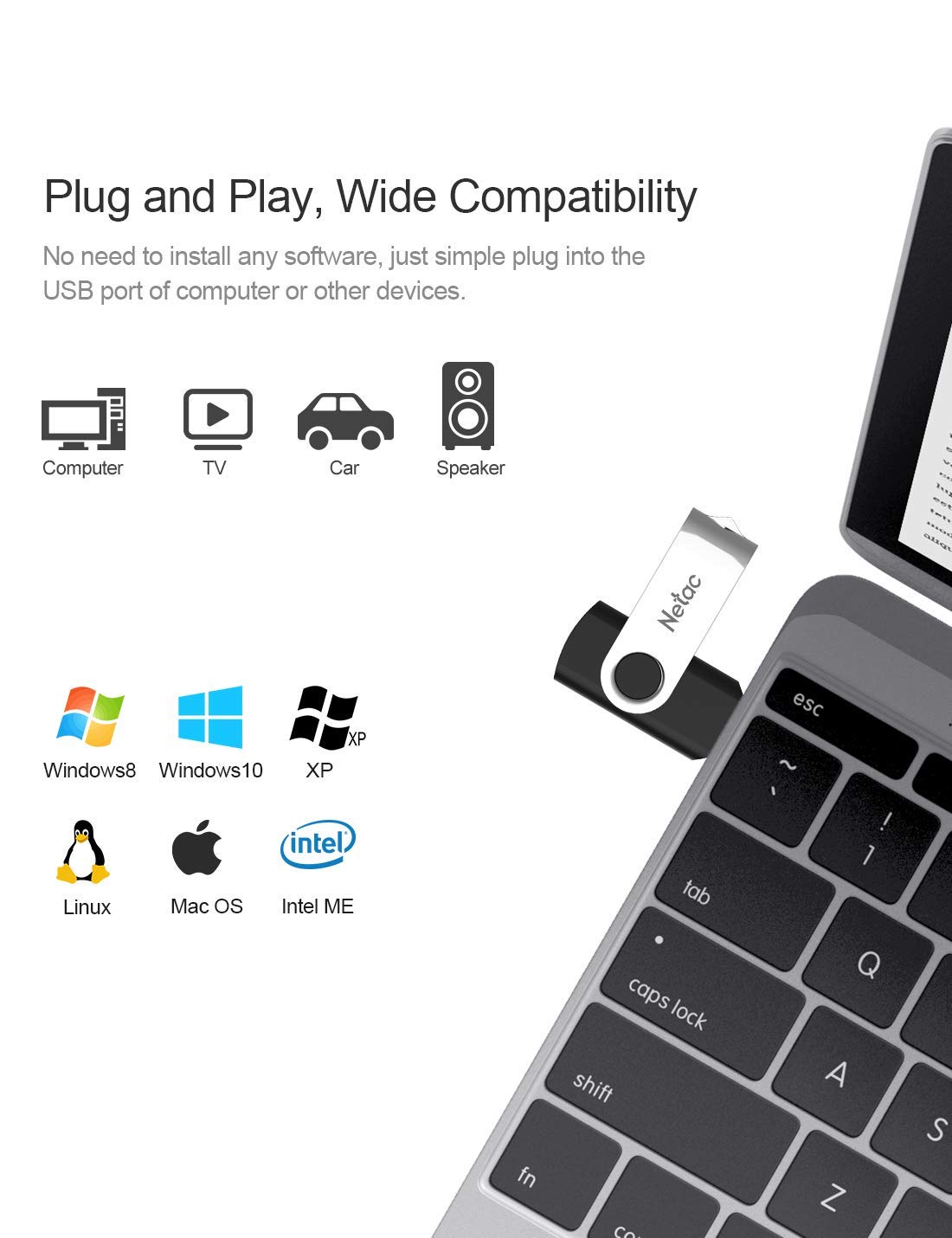 Netac 64GB USB Flash Drive 2.0 64GB Thumb Drives Memory Sticks Jump Drive with Rotated Design - U505