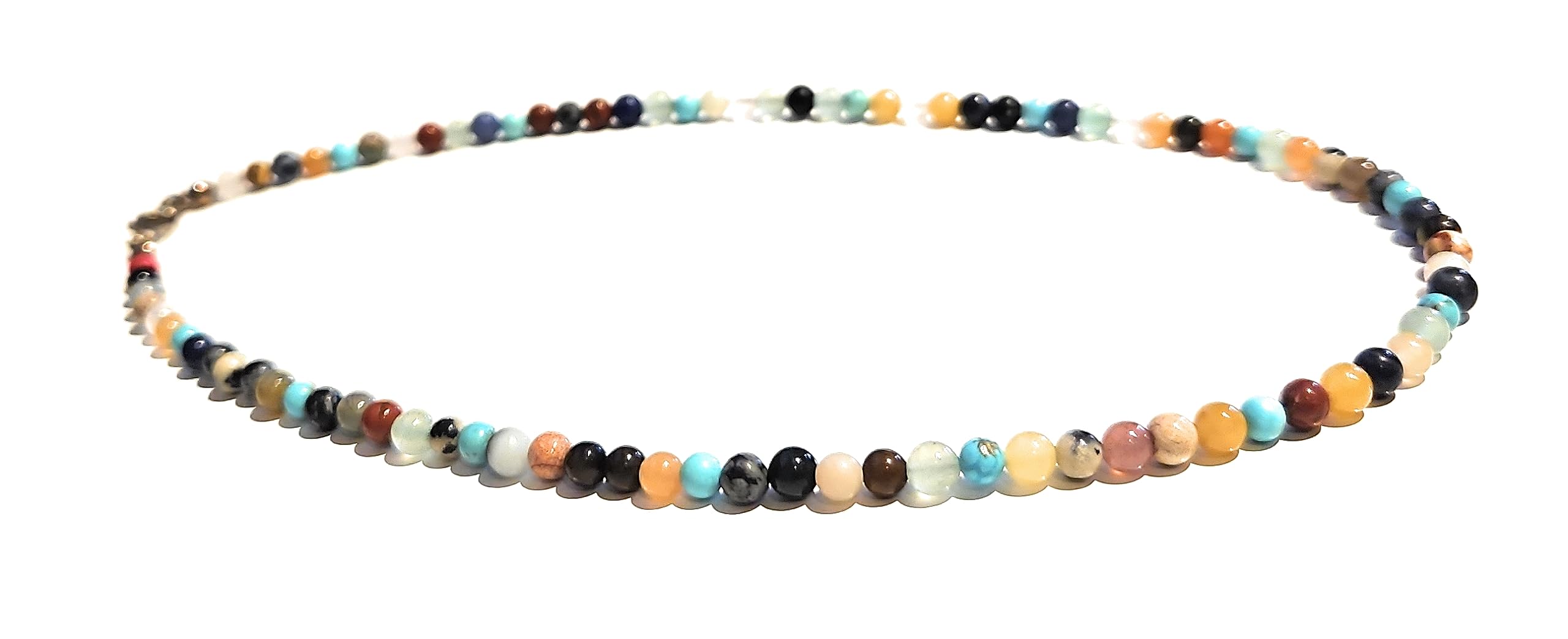Rainbow Chakra Beaded Gemstone Necklace, Mixed Gemstone Choker, Real Gemstones, Crystal Beaded Choker Necklace, Layering Necklace, Gift for Her Blue 16 Inches