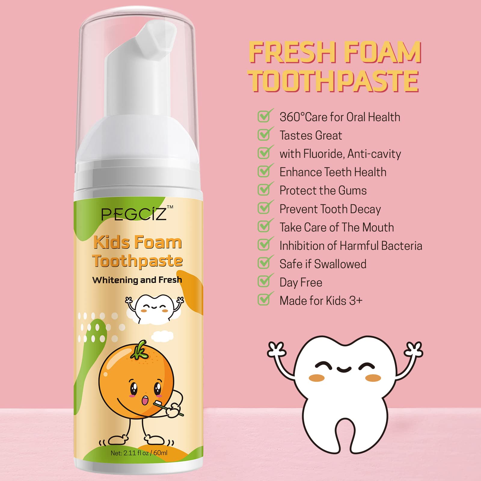 Moulis Foam Toothpaste Kids, Children Whitening Toothpaste with Low Fluoride & Natural Formula to Reduce Plaque, Toddler