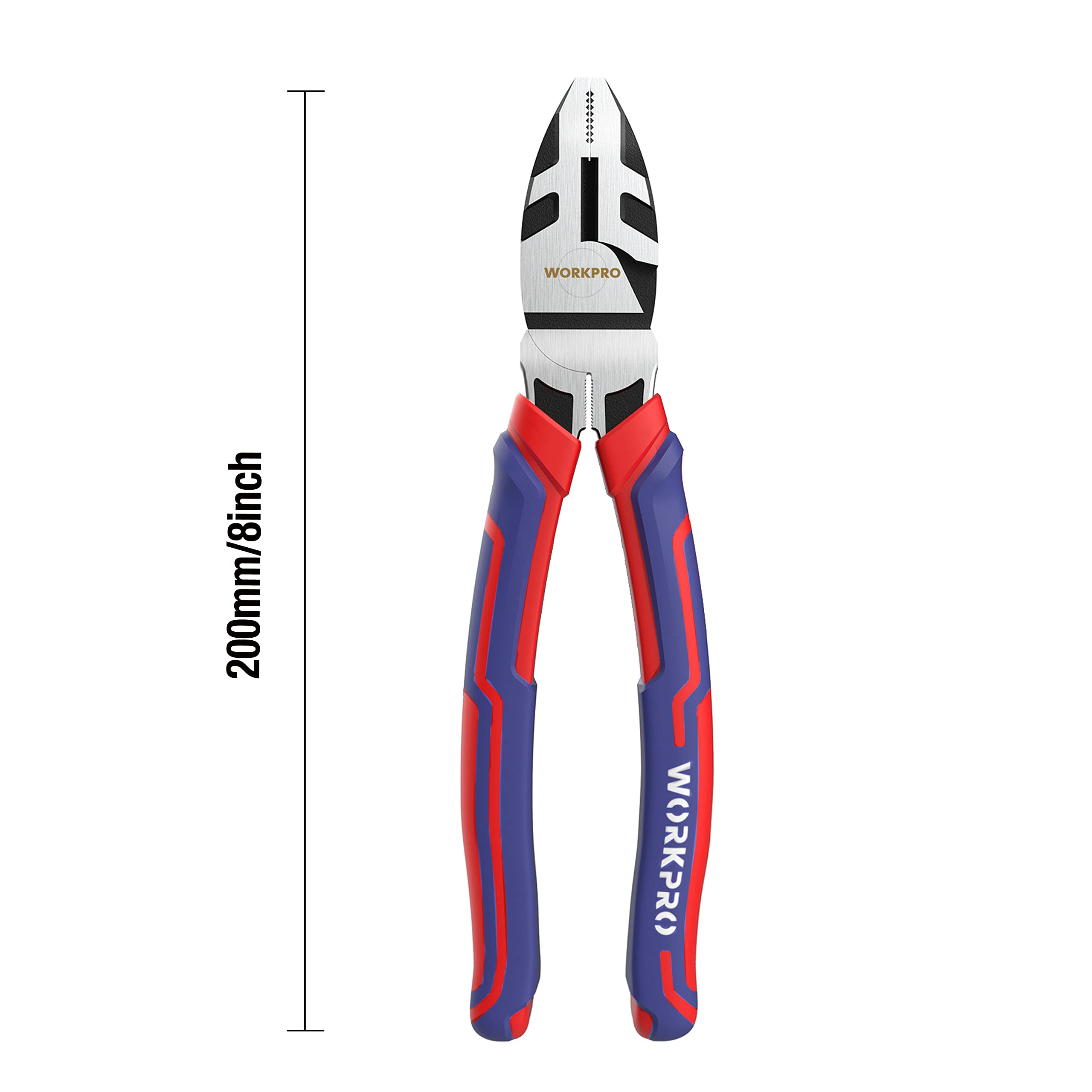 WORKPRO 8-Inch Linesman Pliers in CRV Steel for Twisting and Cutting Wires, Clamping Screws