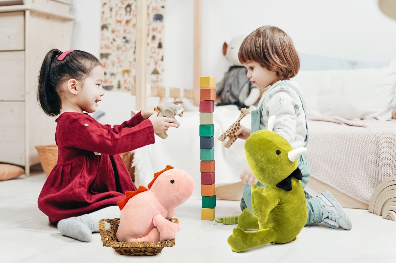 TOYS-US Weighted Dinosaur Plush - 24" 3.5 Lbs Green and 17" 2 Lbs Pink Weighted Dino - Anxiety Stuffed Animals - Weighted Stuffed Animals – Dinosaur Plush – Throws Pillows- 2 Pack