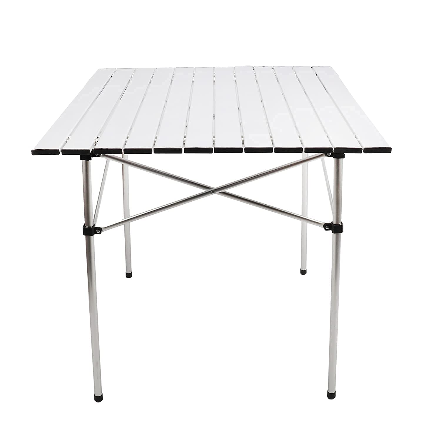 MYOYAY Portable Camping Table Foldable Lightweight Aluminum Table Square Roll Up Top Folding Camp Table for Outdoor Picnic Grill with Carry Bag, 27.5" L x 27.5" W x 27.5" H, Silver