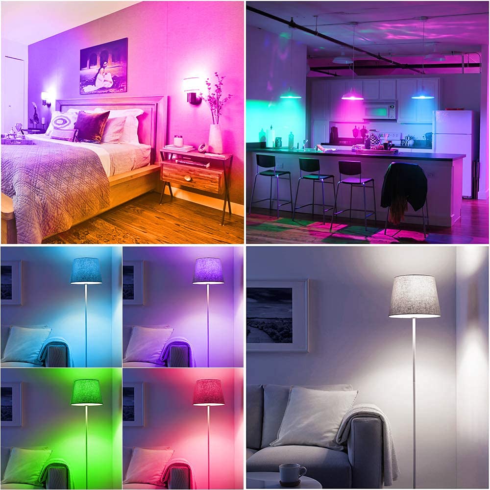 RGB LED Light Bulb with Remote, Color Changing Light Bulb, 900LM Dimmable 9W E26 Screw Base RGBW, Mood Light Flood Light Bulb - 20 Color 6 Modes - Remote Control Included (6 Pack)