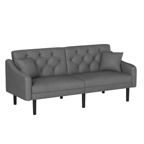 Olela Futon Sofa Bed Convertible Couch Bed with Armrests Modern Living Room Velvet Sofa Bed, Folding Recliner Futon Couch Sleeper Set with Wood Legs,Grey