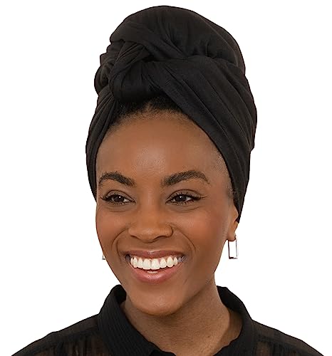 Olivia Sylx - African Head Wraps for Black Women - Jersey Scarfs for Women Headwrap - Hair Scarf for Black Women - Soft & Breathable - Black