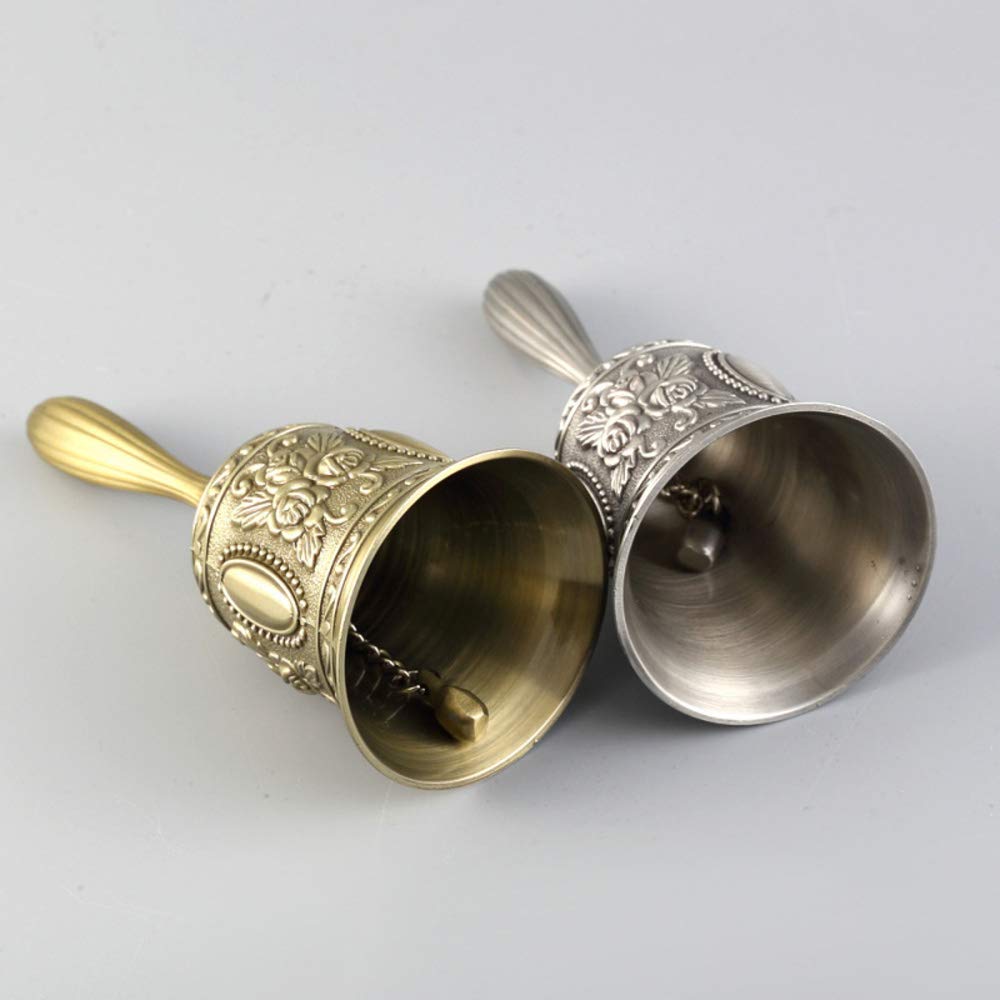 MOTZU 2 Pieces Hand Bells, Metal Jingle Service Call Bell Brass Wedding Bells, Extra Loud Multi-Purpose Held Dinner Bell for Decoration, Alarm, School Church Classroom, Bar(Gold & Silver)