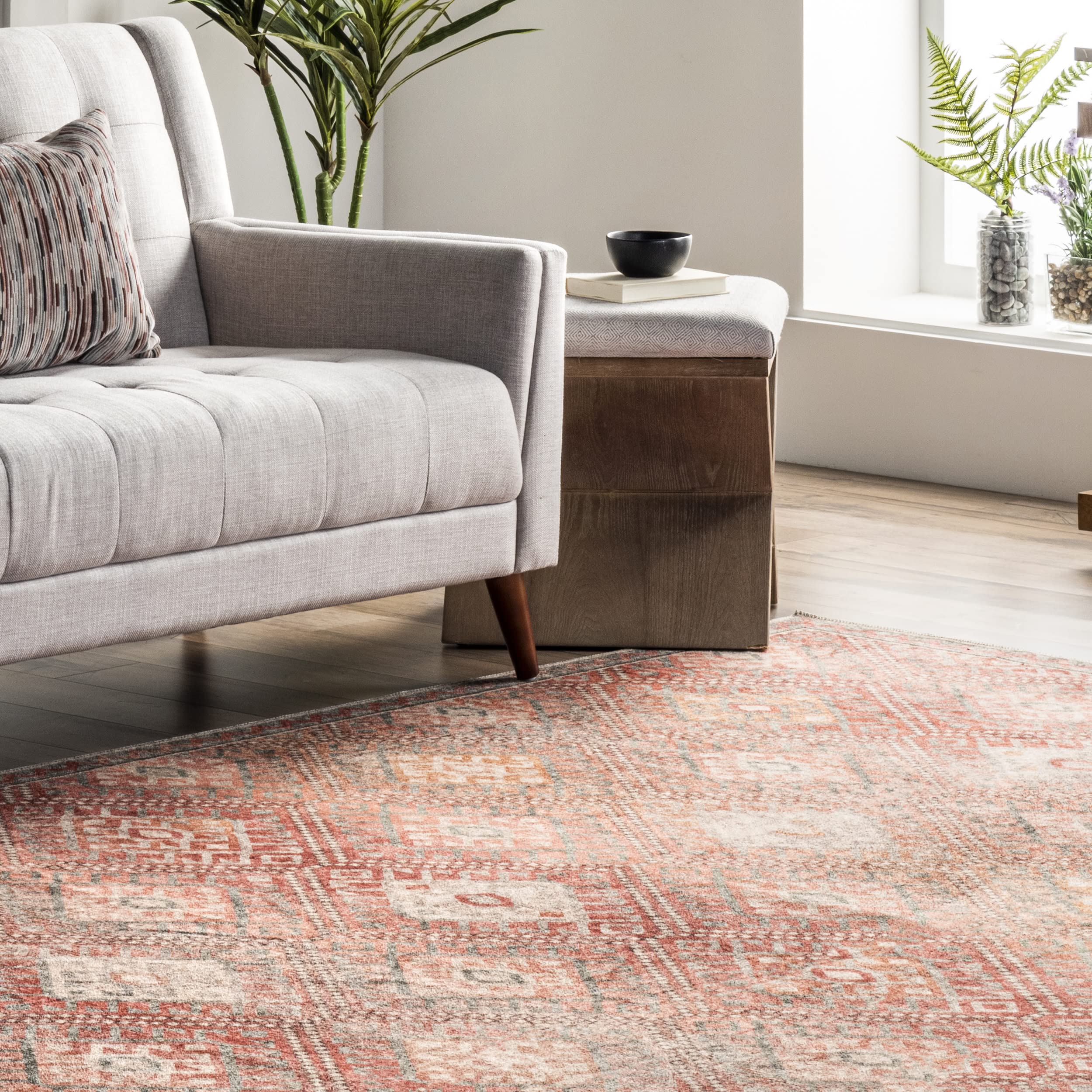 nuLOOM Serenity Machine Washable Diamond Trellis Ultra Thin Area Rug, 8' x 10', Peach