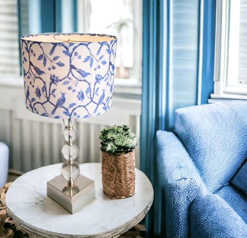 Tristan Home Premium Blue and White Floral Cylinder Drum Lamp Shade Spider Fitting 13x13x9 Inches