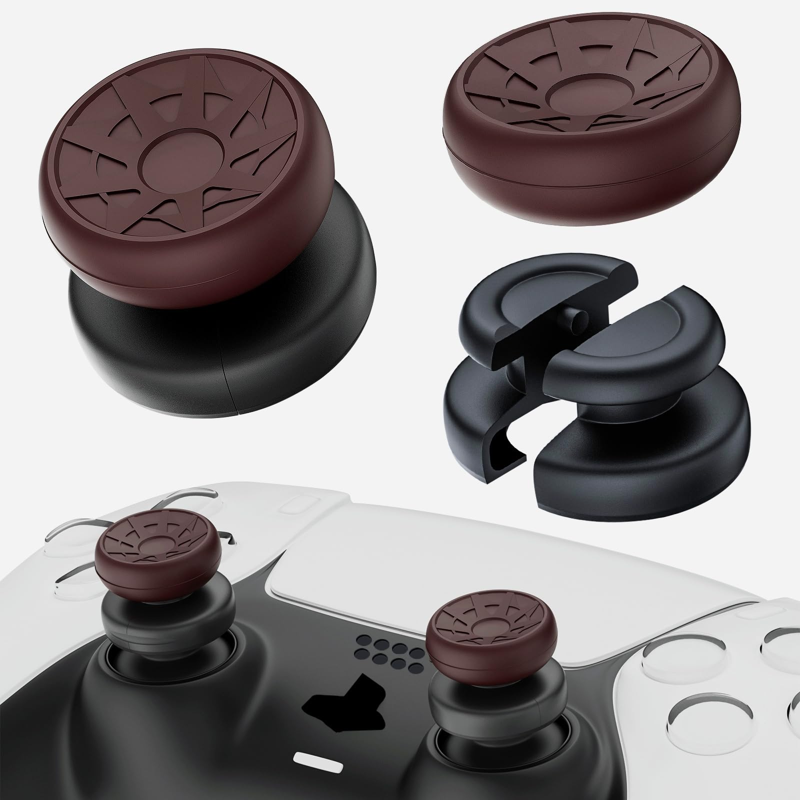 PlayRealm NO Falling Off Thumbstick Extender & Silicone Grip Cover 2 Sets for PS5 & PS4 Controller (RB)