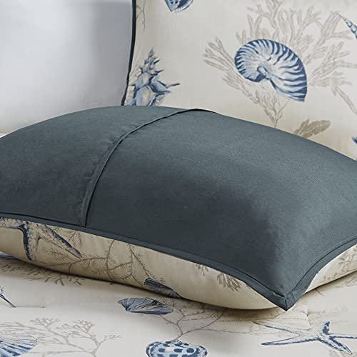 Madison Park 100% Cotton Comforter Set - Coastal Coral, Starfish Design All Season Down Alternative Cozy Bedding with Matching Shams, Decorative Pillow, King(104"x92"), Taupe 7 Piece
