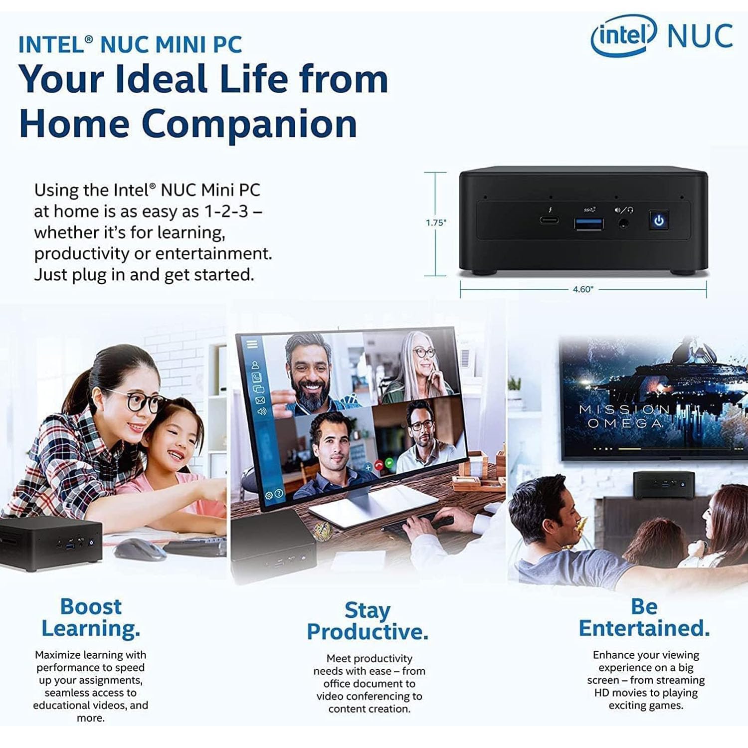 NUC Intel 11 Business Mini PC Desktop, Intel Core i7-1165G7, 16GB DDR4 RAM, 1TB PCIe M.2 SSD, Wi-Fi 6, HDMI, RJ45, MiniDP, Bluetooth, Windows 11 Pro, Black
