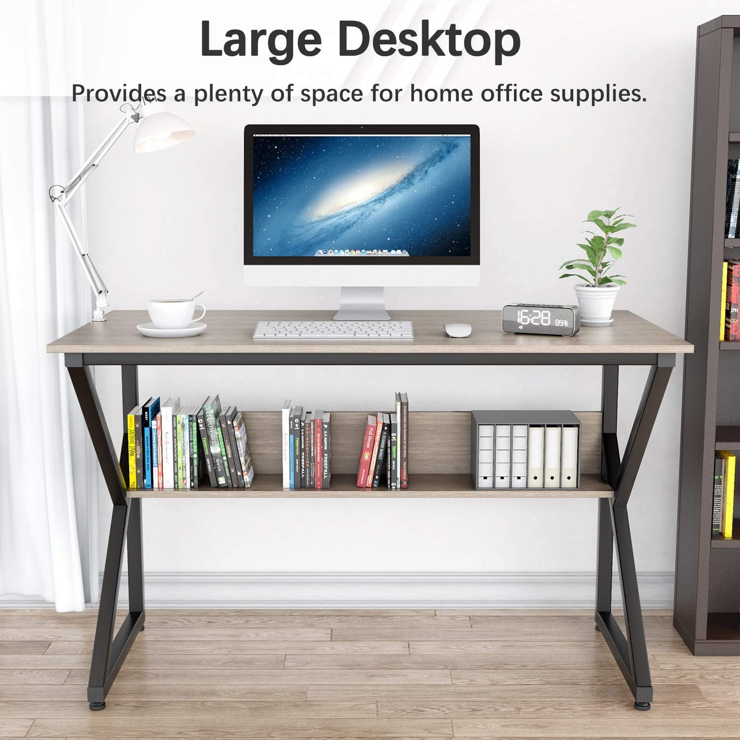 NOBLEWELL Computer Desk with Bookshelf 47 Inches, Brown