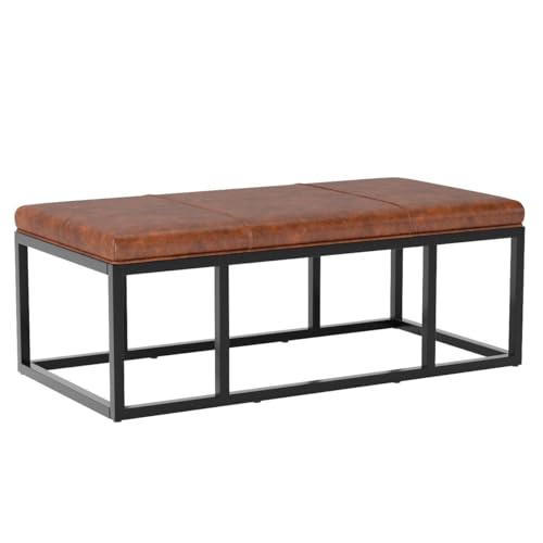 Nathan James Doxa Modern Industrial Coffee Table Wood in with Metal Rectangle Frame, Bench, Warm Brown