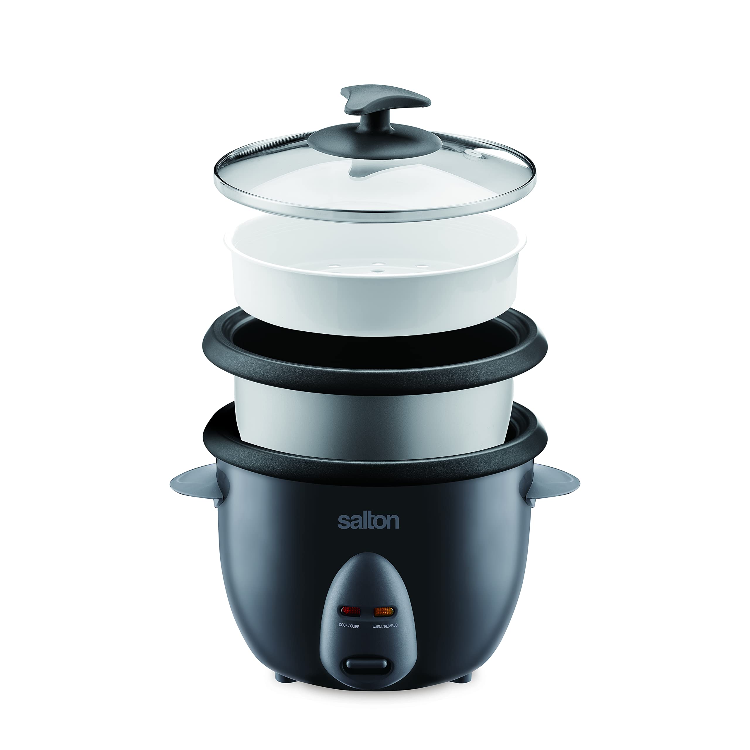 Salton 10 Cup Drum Style Automatic Rice Cooker with Food Steaming Basket, Measuring Cup & Spatula, Removable Non-Stick Cooking Bowl (RC2088)