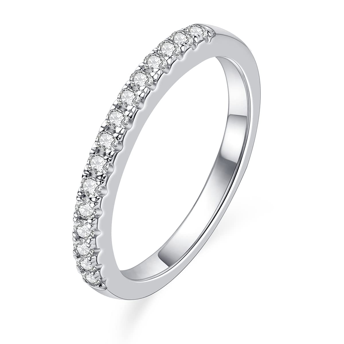 Raivari Moissanite Half Eternity Band Ring, D Color VVS1 Lab Created Diamond 14K Gold Plated Stackable Wedding Band for Women with USA Certificate, Size 6