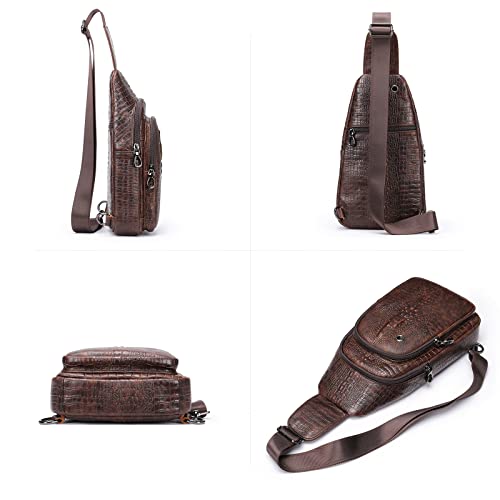 NIUCUNZH Sling Backpack,Small Crossbody Bag Crocodile Leather One Shoulder Sling Bags Travel Chest Pack Brown