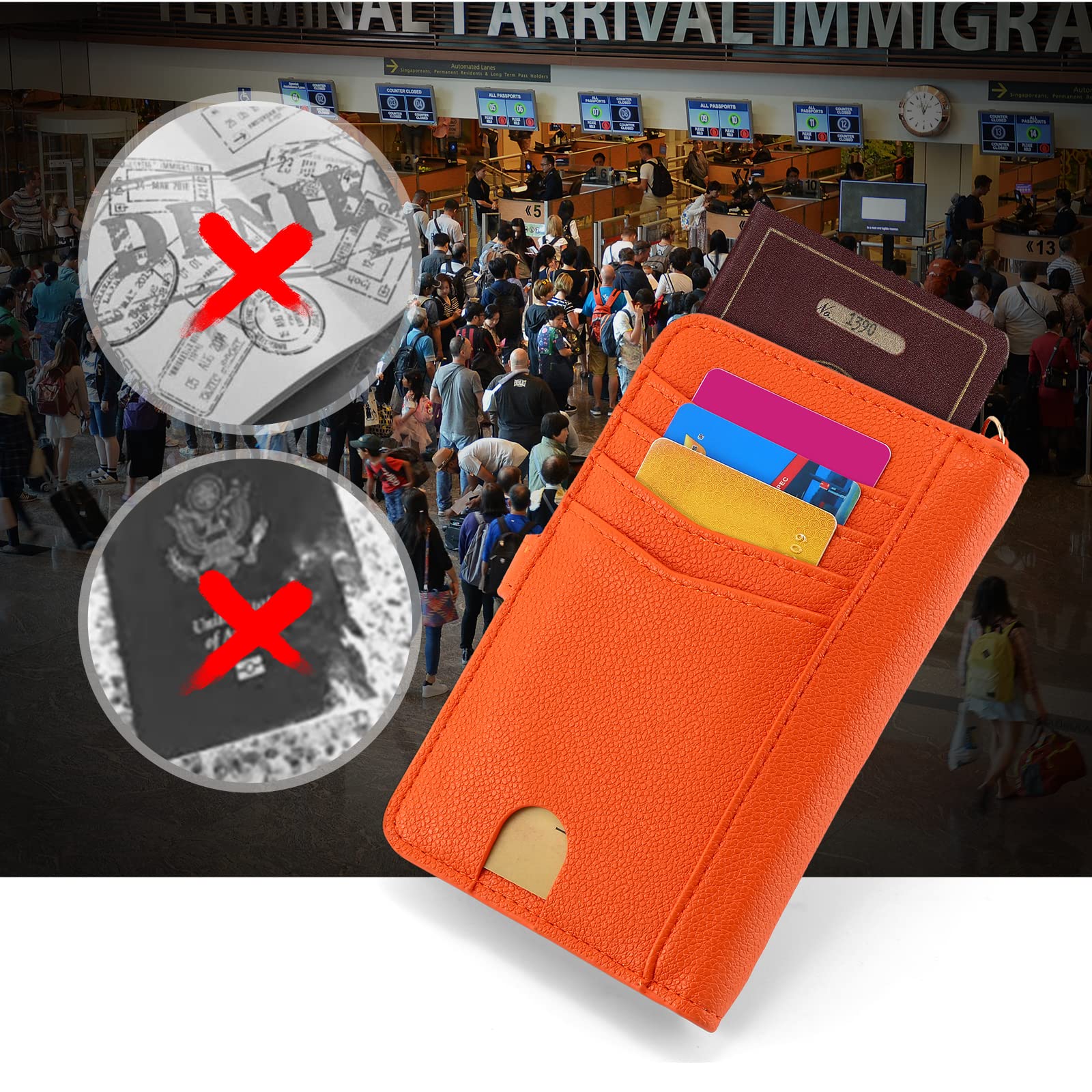 Small Womens Wallet Airtag RFID Blocking Leather – Holds Two Passports for Travel–Compact Bifold Clutch Credit Card Case with ID Window,Wrist Strap - Awesome Anniversary,Birthday Gift Choice - Orange
