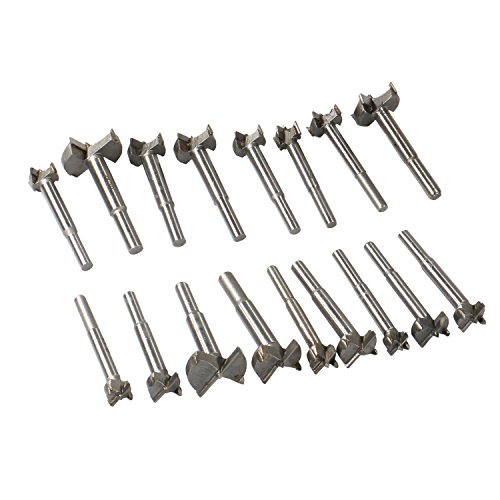 Woodworking Forstner Drill Bits Sets, HEHEINC 17 PCS Carbon High Speed Steel Wood Working Hole Cutter Titanium Coated Wood Boring Hole Drilling Sets with Round Shank 15mm-38mm