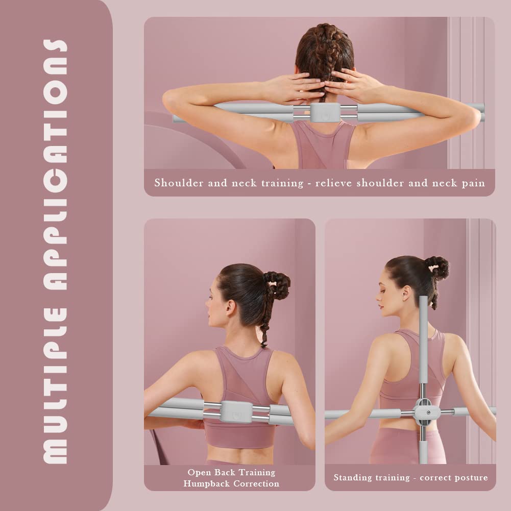 SMALLSHS Yoga Sticks Posture Corrector, Orthopedic Brace for Back, Shoulders, Chest, Hunchback, Straightening Aid, Stretching Tool, Adjustable 62cm-92cm (Grey)