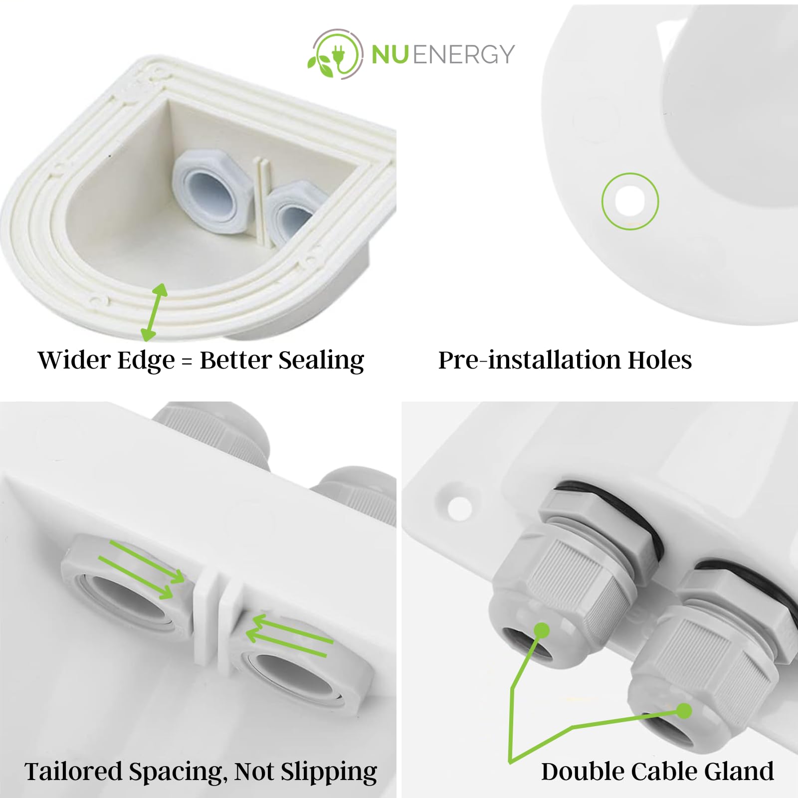 NuEnergy The Original Solar Double Cable Gland Waterproof Box Solar Panel Mounting Kit 2-6mm RV Solar Accessories Entry Cable Glands For Camper, Roof, Van, Boat, Vehicle, Campervan, House Solar System