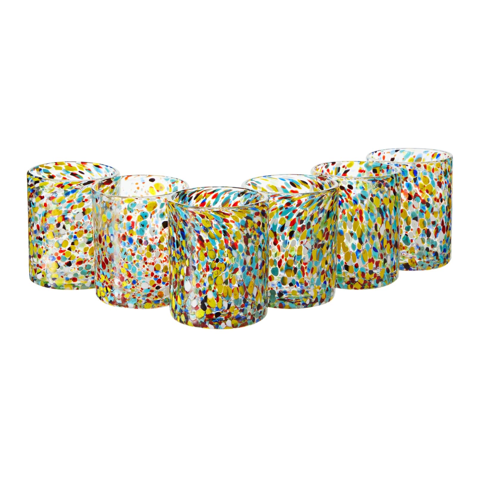 Okuna Outpost 10 oz Hand Blown Mexican Drinking Glasses, Full Confetti Tumbler Cups (Set of 6)